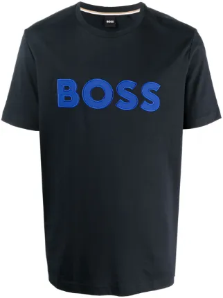 BOSS embossed-logo short-sleeved T-shirt | Blue | FARFETCH