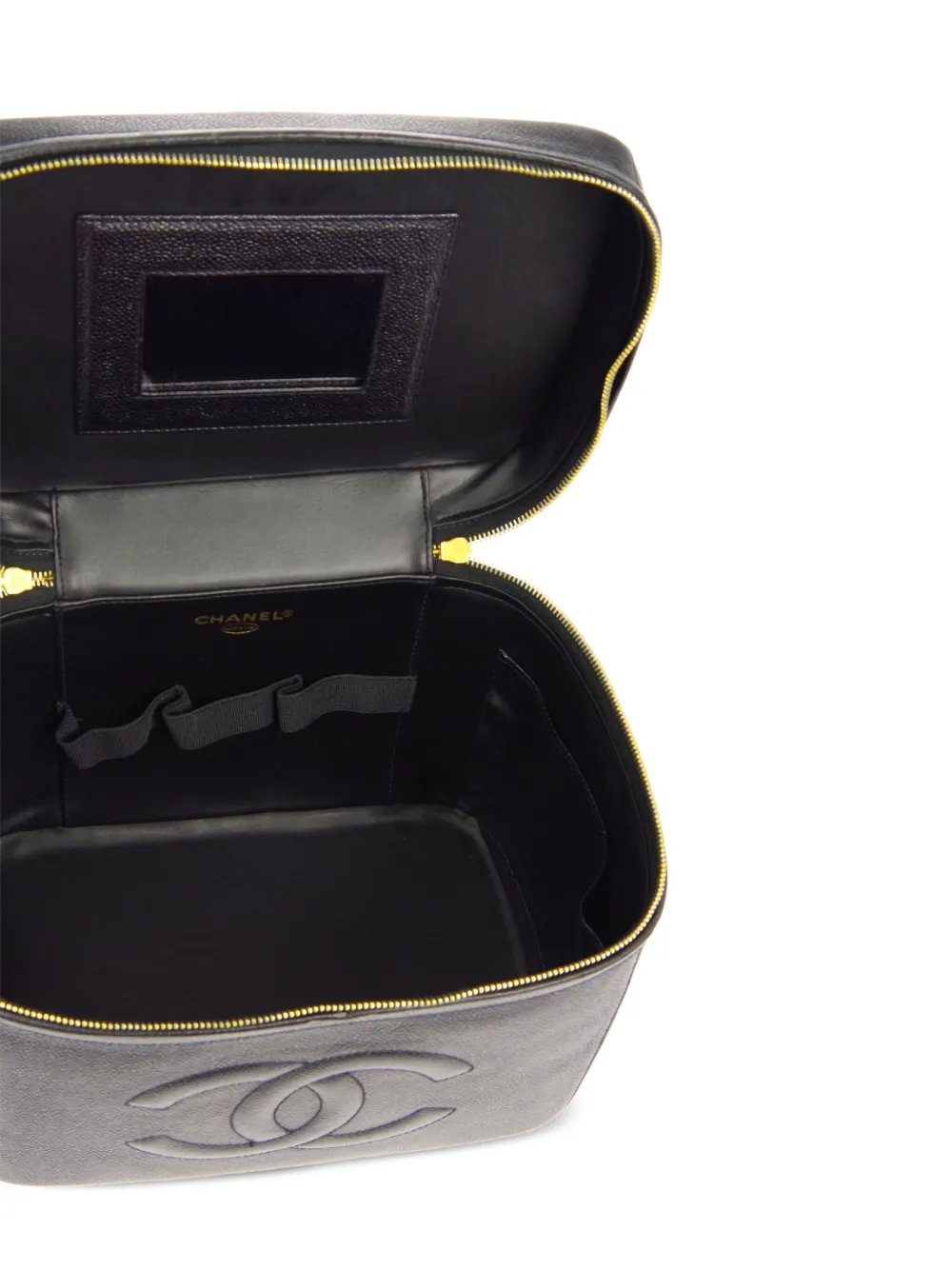 Pre-owned Chanel 1997 Cc Logo-embossed Two-way Vanity Bag In Black ...