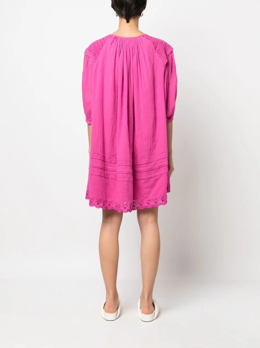 Louise Misha Smocked-panel Half-sleeved Dress In Pink | ModeSens