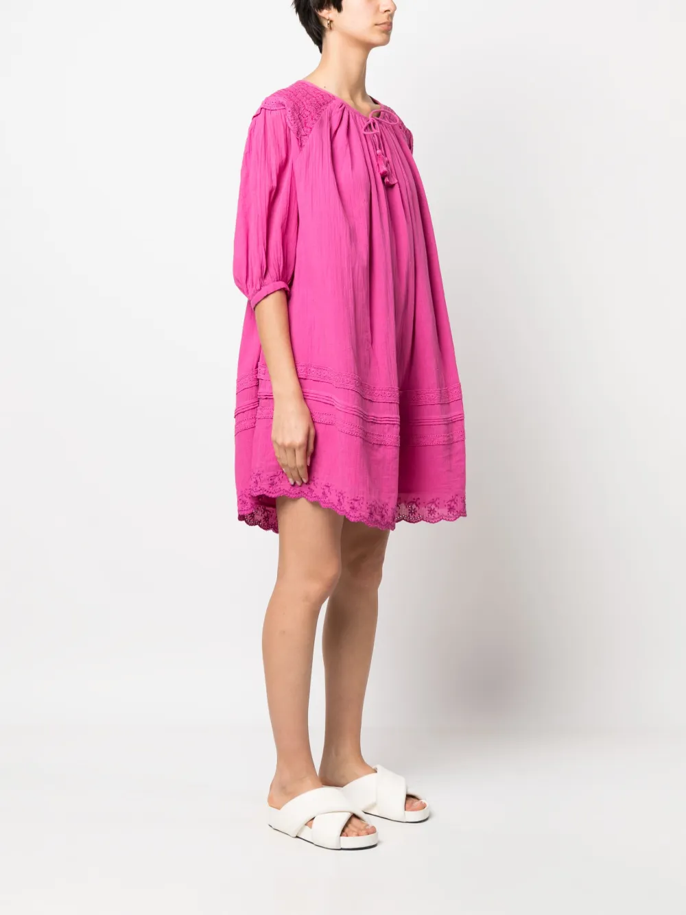Louise Misha Smocked-panel Half-sleeved Dress In Pink | ModeSens