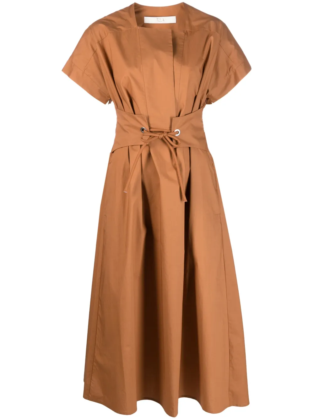 Tela Square-neck Belted-waist Dress In Marrone | ModeSens