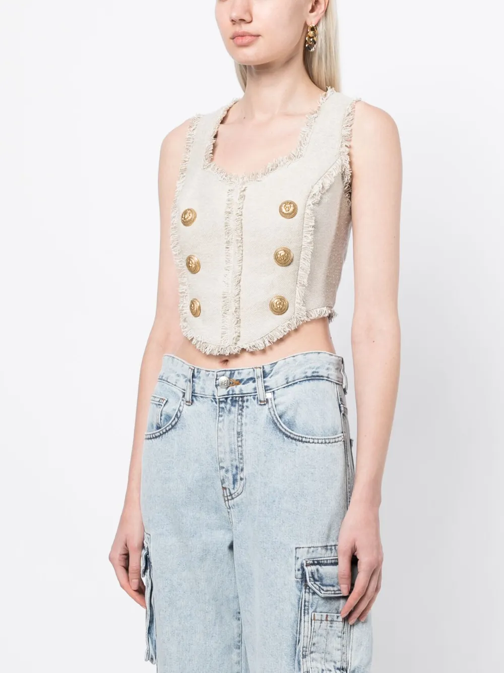 Balmain Frayed Corset Vest In Neutrals | ModeSens