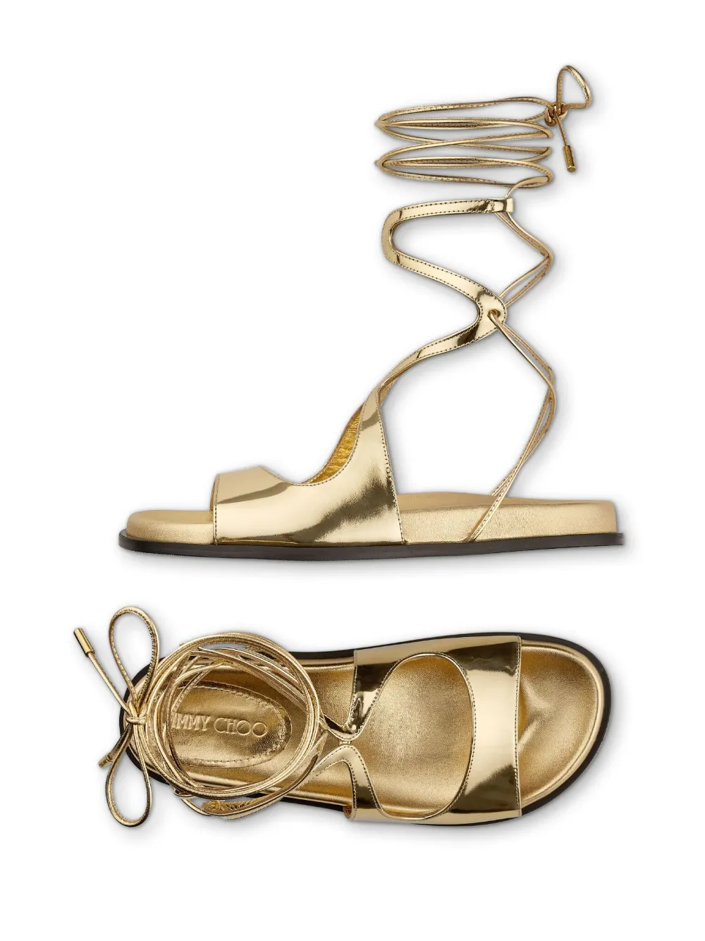 Jimmy Choo Azure Metallic Leather Flat Sandals - Farfetch