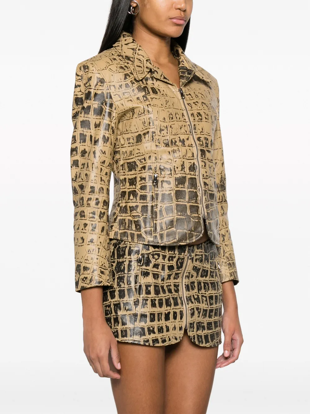 KNWLS Scythe crocodile-print Leather Jacket | Neutrals | FARFETCH