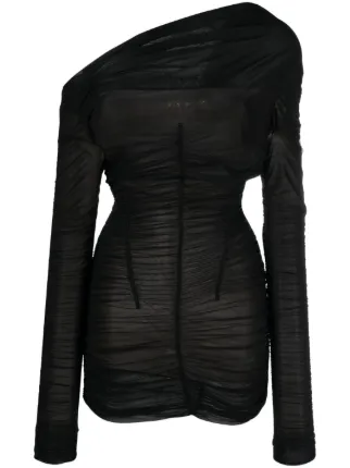 KNWLS Ocilia Asymmetric Ruched Minidress | Black | FARFETCH