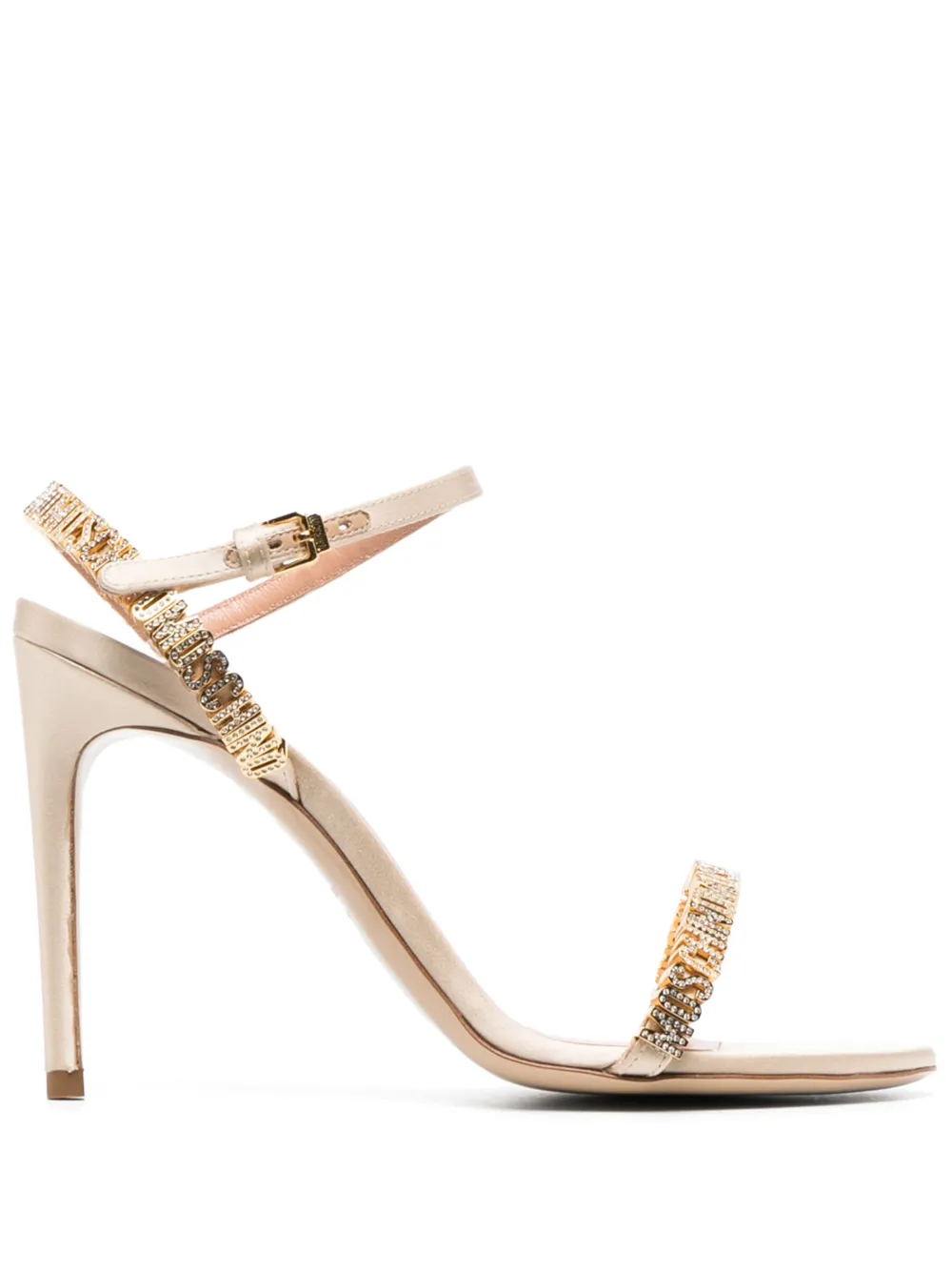 Moschino 110mm logo-lettering silk-satin Sandals | Gold | FARFETCH AO