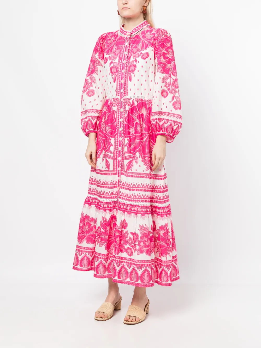 Farm Rio Women's Tropical Woodcut Floral Maxi Dress In Pink | ModeSens