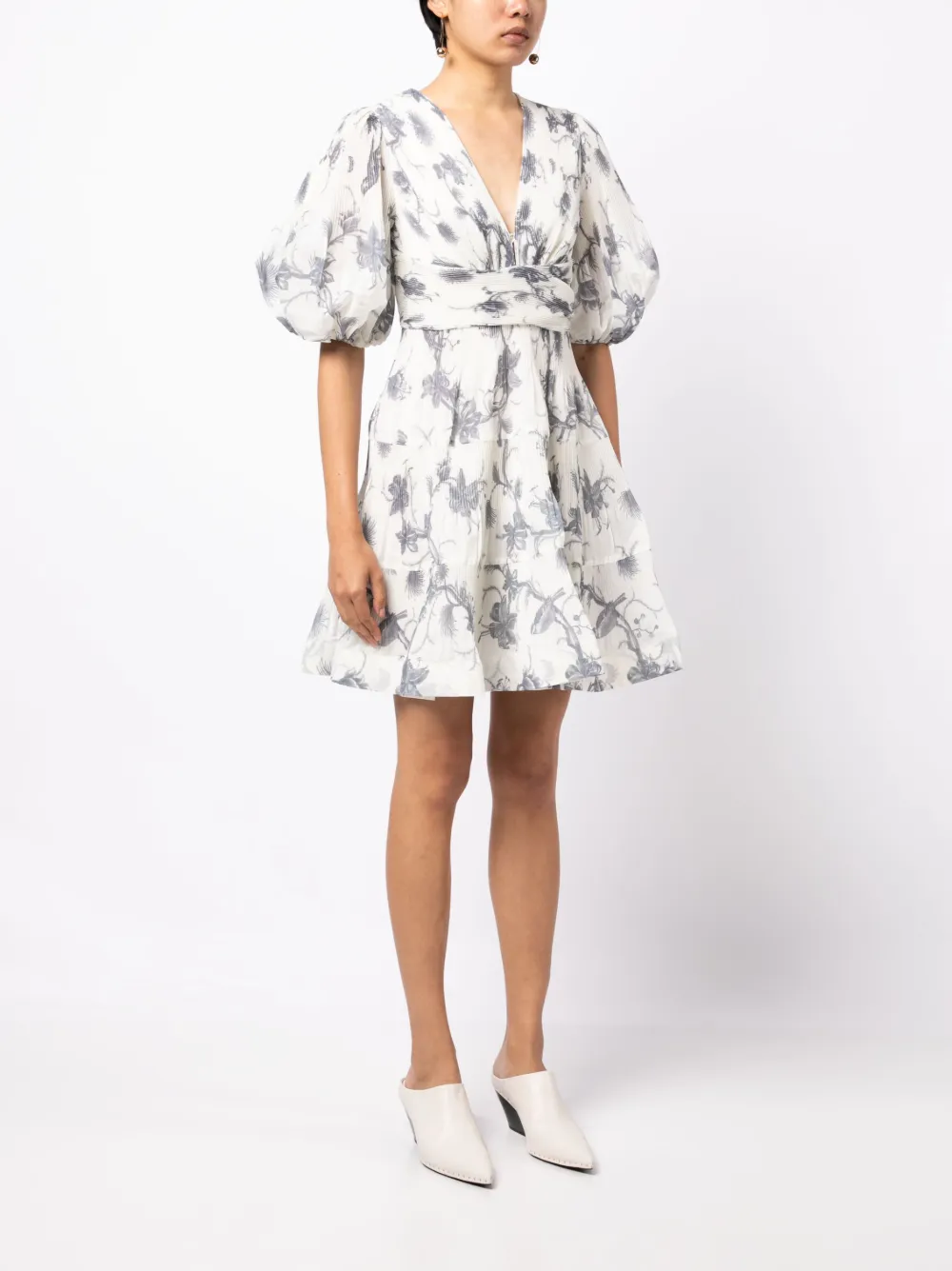 Zimmermann Puff-sleeve Pleated Minidress In Weiss | ModeSens Zimmermann Puff-sleeve Pleated Minidress In Weiss | ModeSens