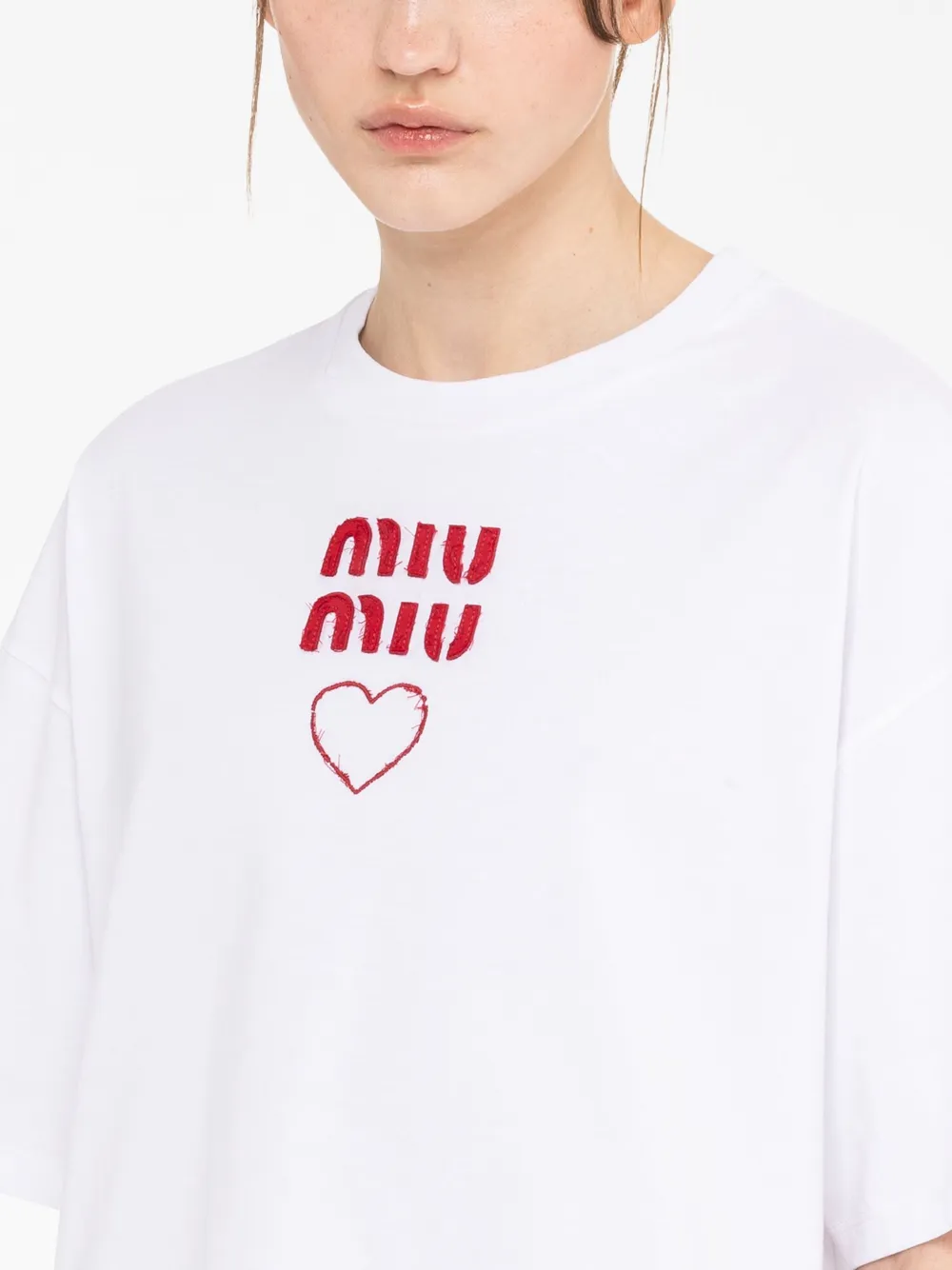 Miu Miu logo-embroidery Cotton T-shirt - Farfetch