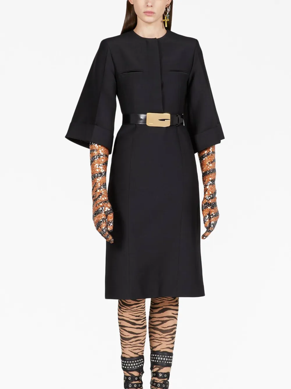 Gucci Belted-waist Fitted Midi Dress In Black | ModeSens