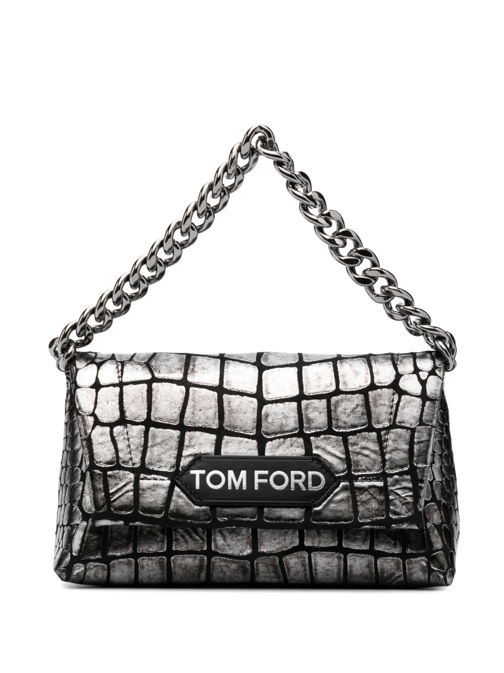 Tom Ford Mini Crocodile Embossed Leather Chain Bag In Silver Black ...