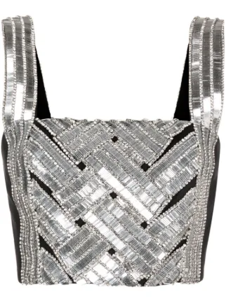 Balmain embellished-sequin Crop Top | Black | FARFETCH BE