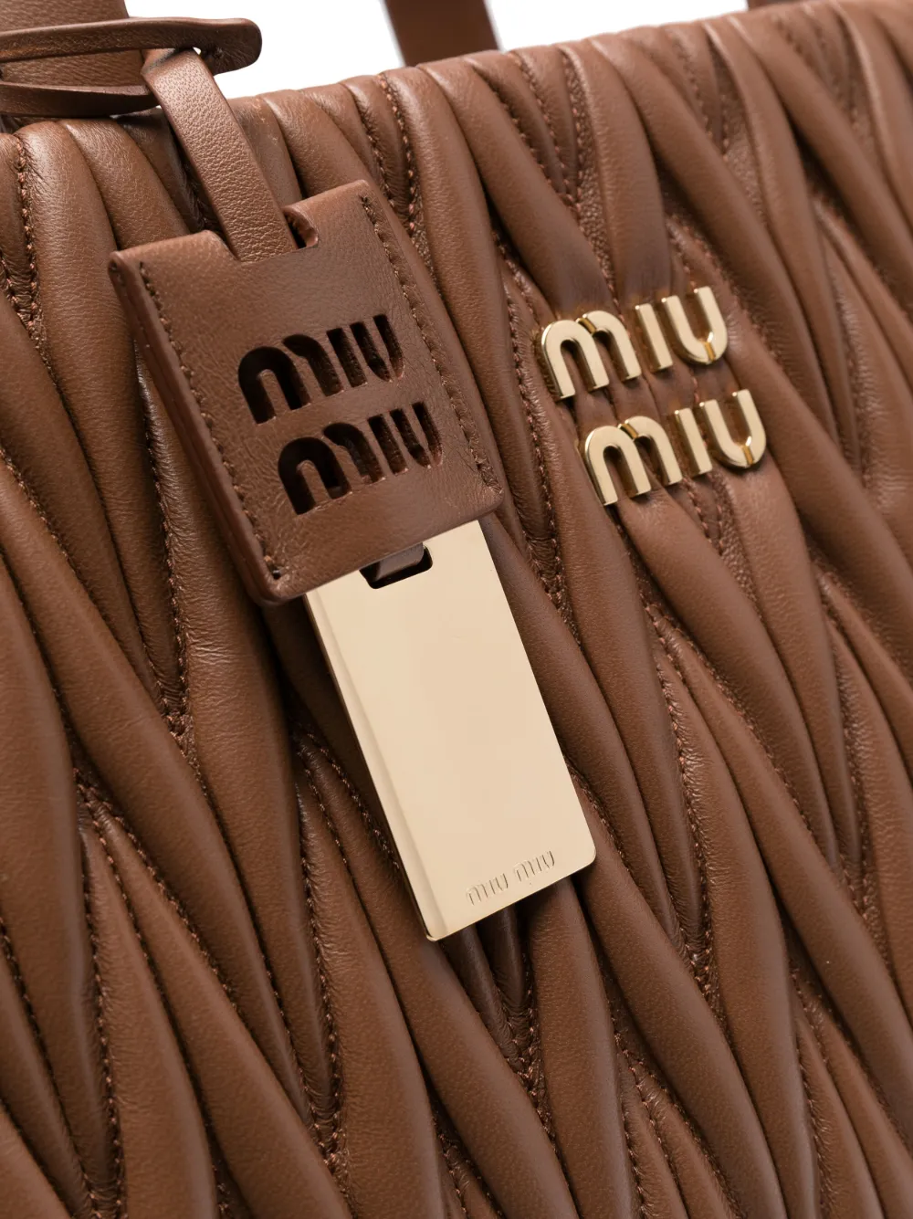 Miu Miu Matelassé Leather Tote Bag | Brown | FARFETCH