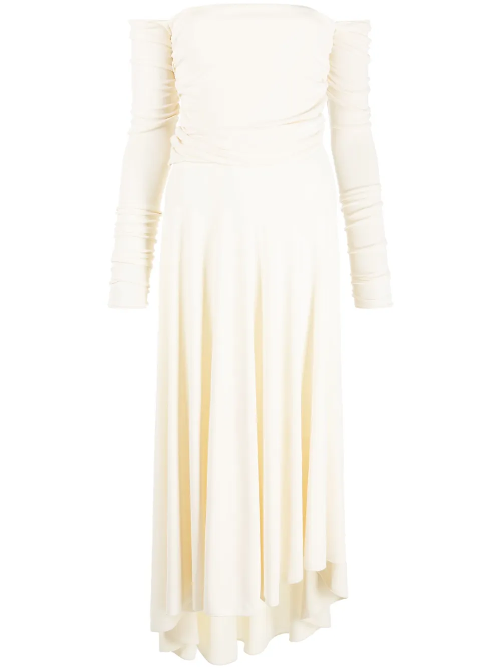 Erika Cavallini Off Shoulder Asymmetric Midi Dress In Nude Modesens