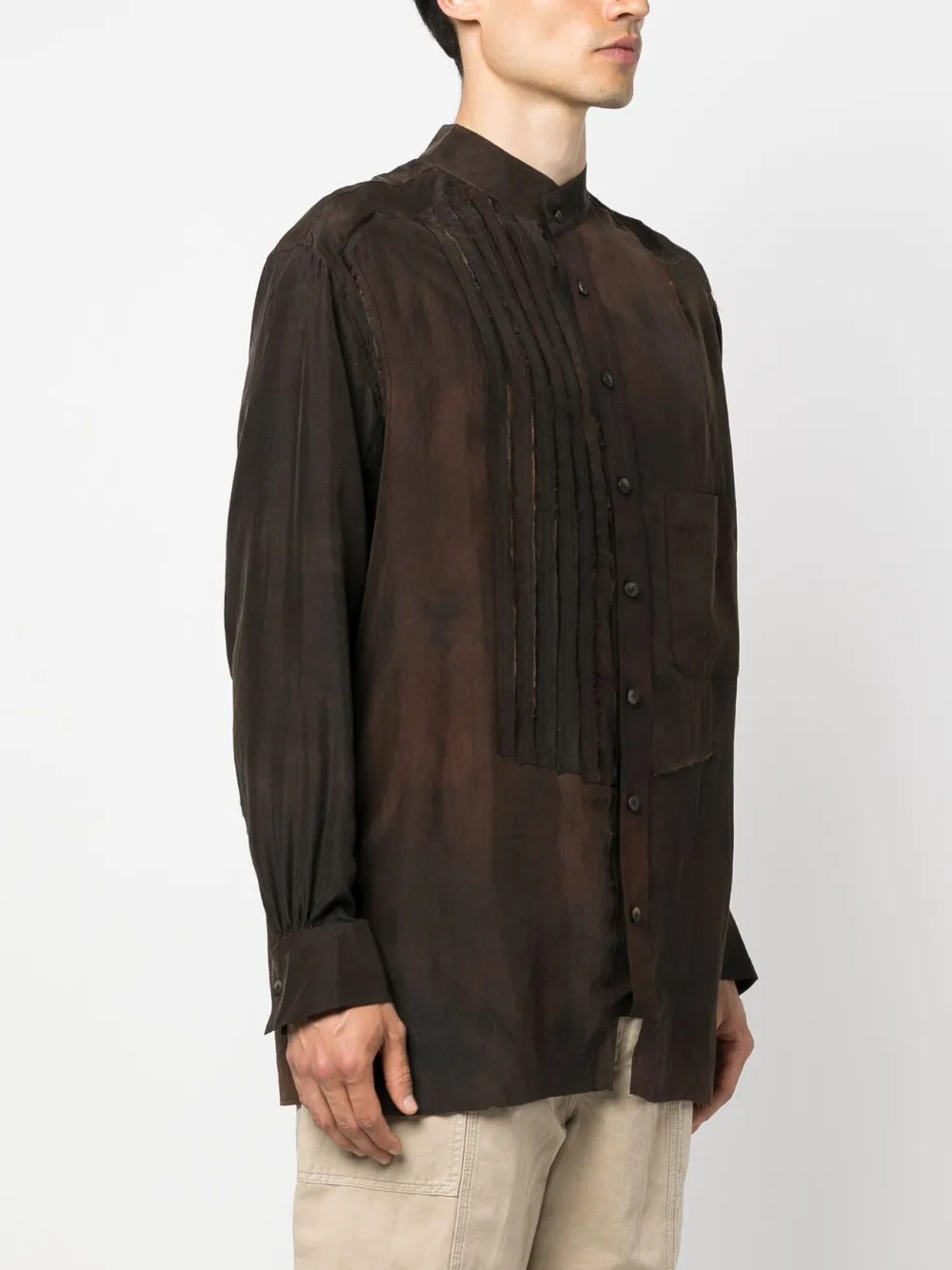 Ziggy Chen Hybrid Pleat-detailing Silk Shirt In Brown | ModeSens