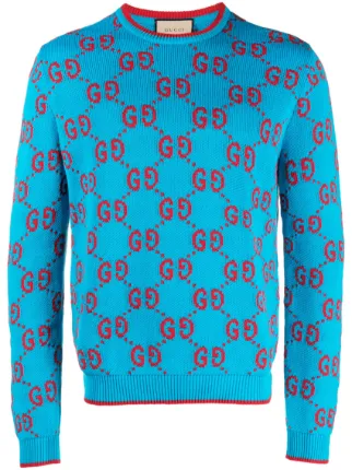 Gucci Suéter GG De Tejido De Intarsia | Azul | FARFETCH MX