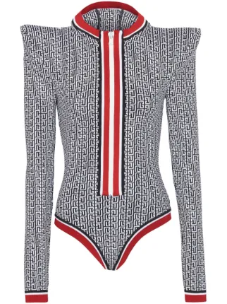 Balmain monogram-print Hooded Bodysuit - Farfetch