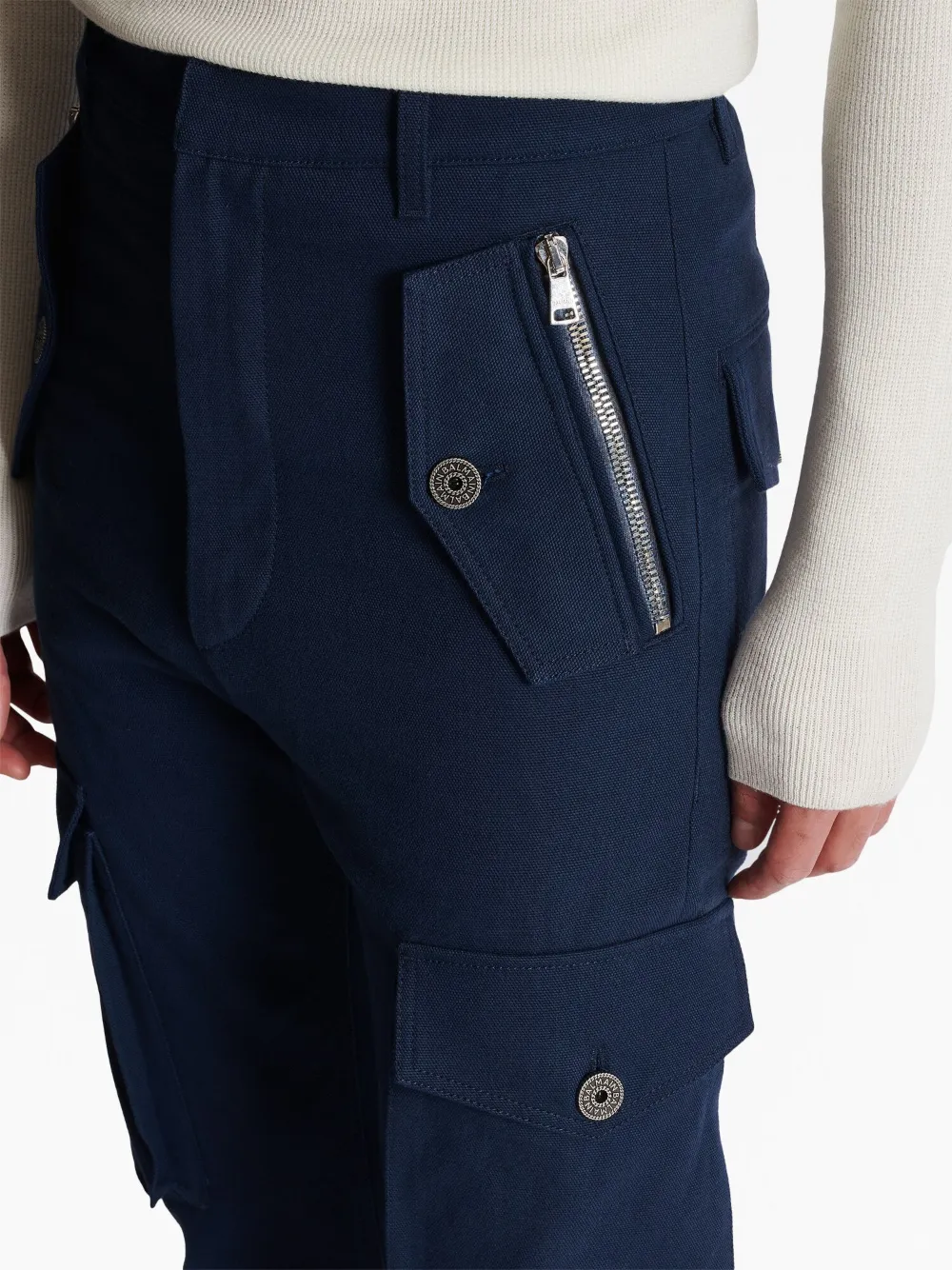 Balmain Cargo Cotton Cropped Trousers | Blue | FARFETCH