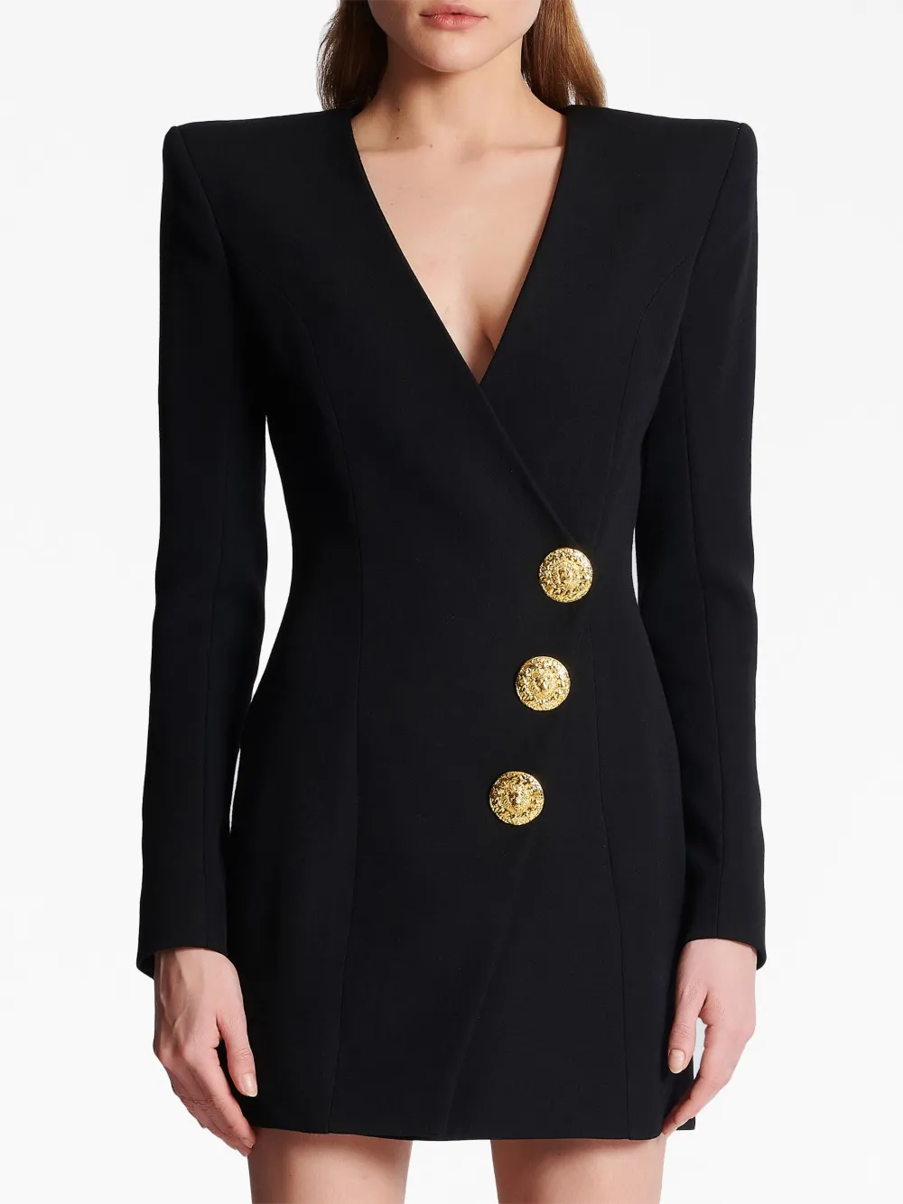 Balmain V-neck Wool Minidress - Farfetch