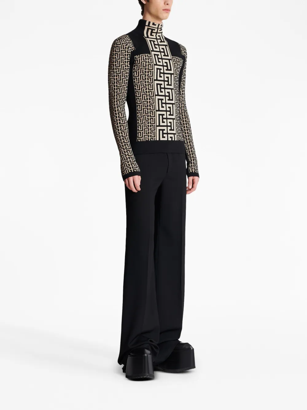 Balmain monogram-print high-neck Jumper | Black | FARFETCH