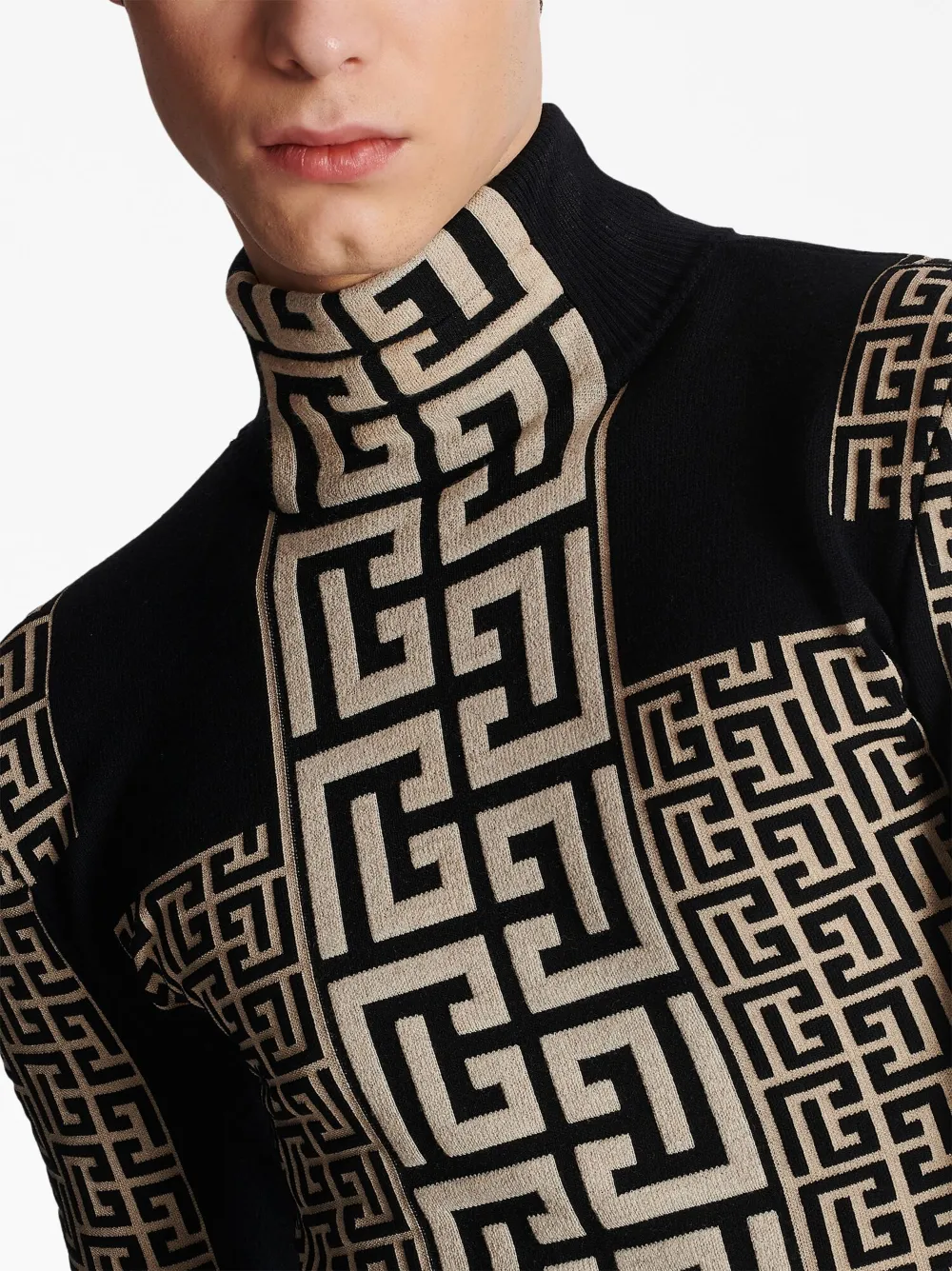 Balmain monogram-print high-neck Jumper | Black | FARFETCH