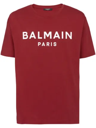 Balmain logo-print Cotton T-shirt | Red | FARFETCH UK