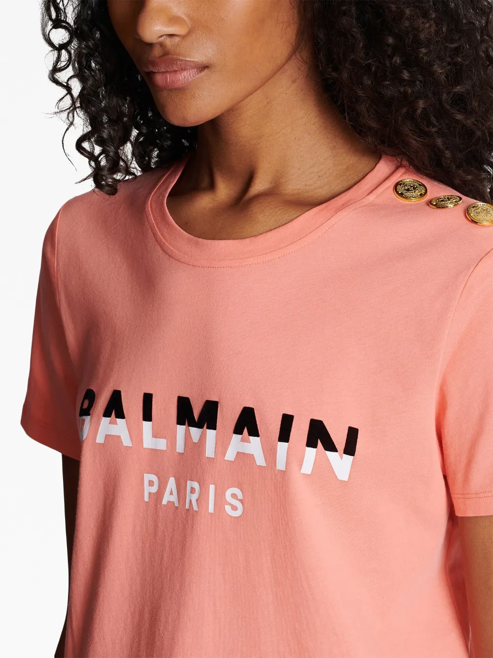 Balmain 3-Button flocked-logo organic-cotton T-shirt - Farfetch
