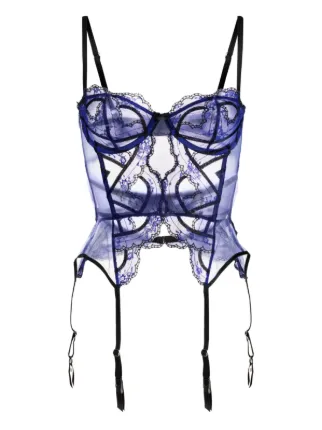 Fleur Du Mal Hendrix Embroidered Garter Basque | Blue | FARFETCH