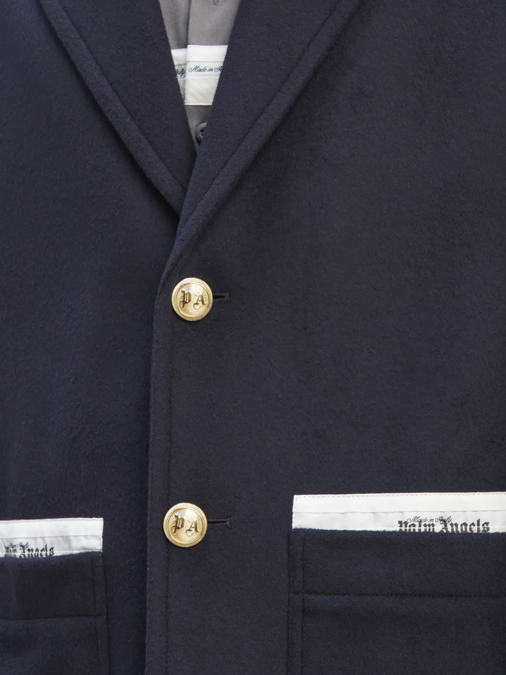 Palm Angels Sartorial Tape button-up Coat | Blue | FARFETCH UK