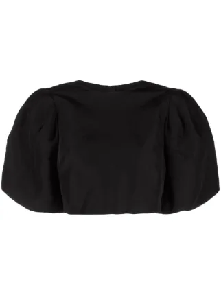 MSGM puff-sleeve Cropped Blouse | Black | FARFETCH AO