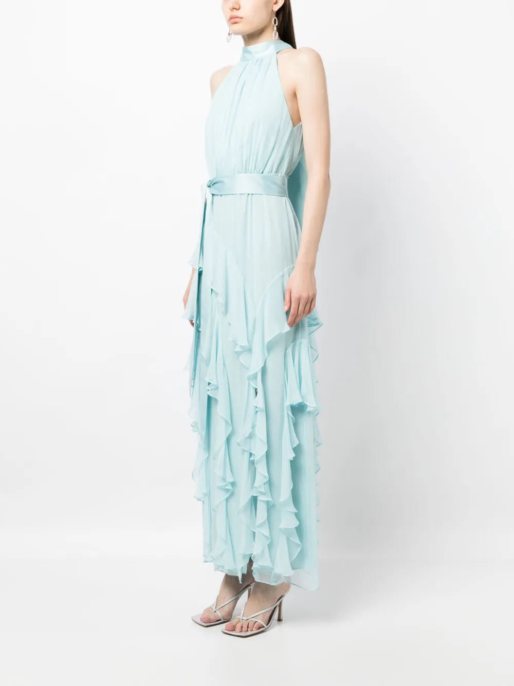 Alice And Olivia Emelia Pleated Silk Halterneck Maxi Dress In Julep ...
