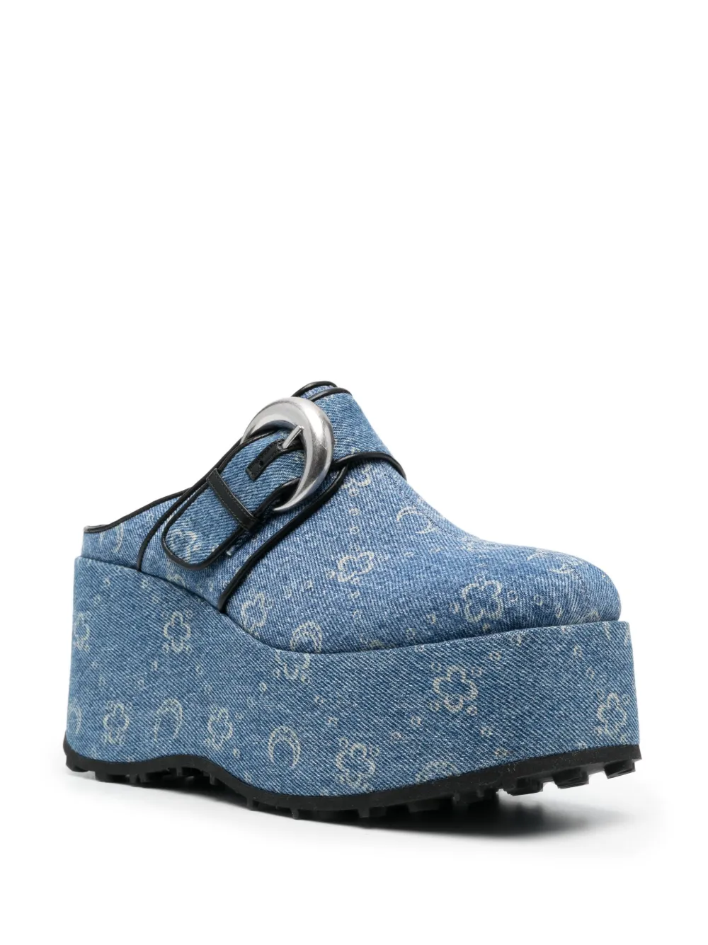 Marine Serre Denim Platform Mules In Blue | ModeSens