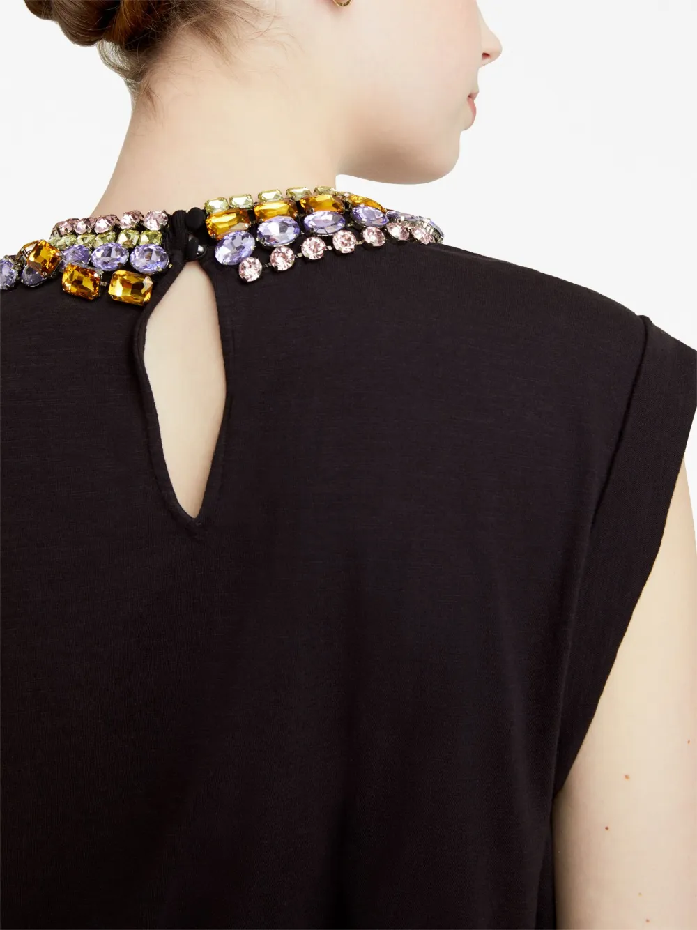 Cinq À Sept Bella Chunky Rhinestone Embellished Tee In Black Multi ...