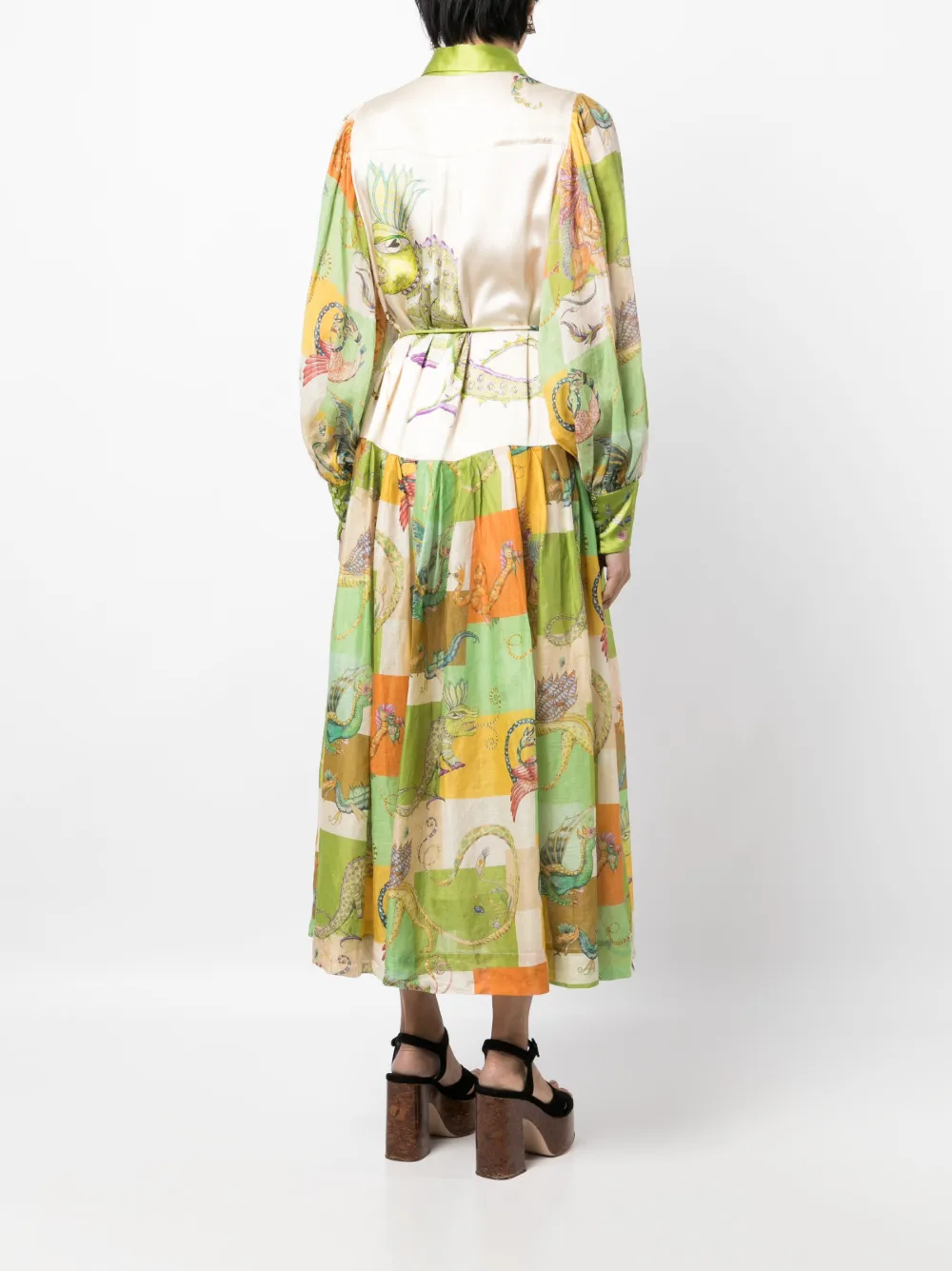 Alemais Jerome Tie Waist Silk & Ramie Shirtdress In Green Multi | ModeSens