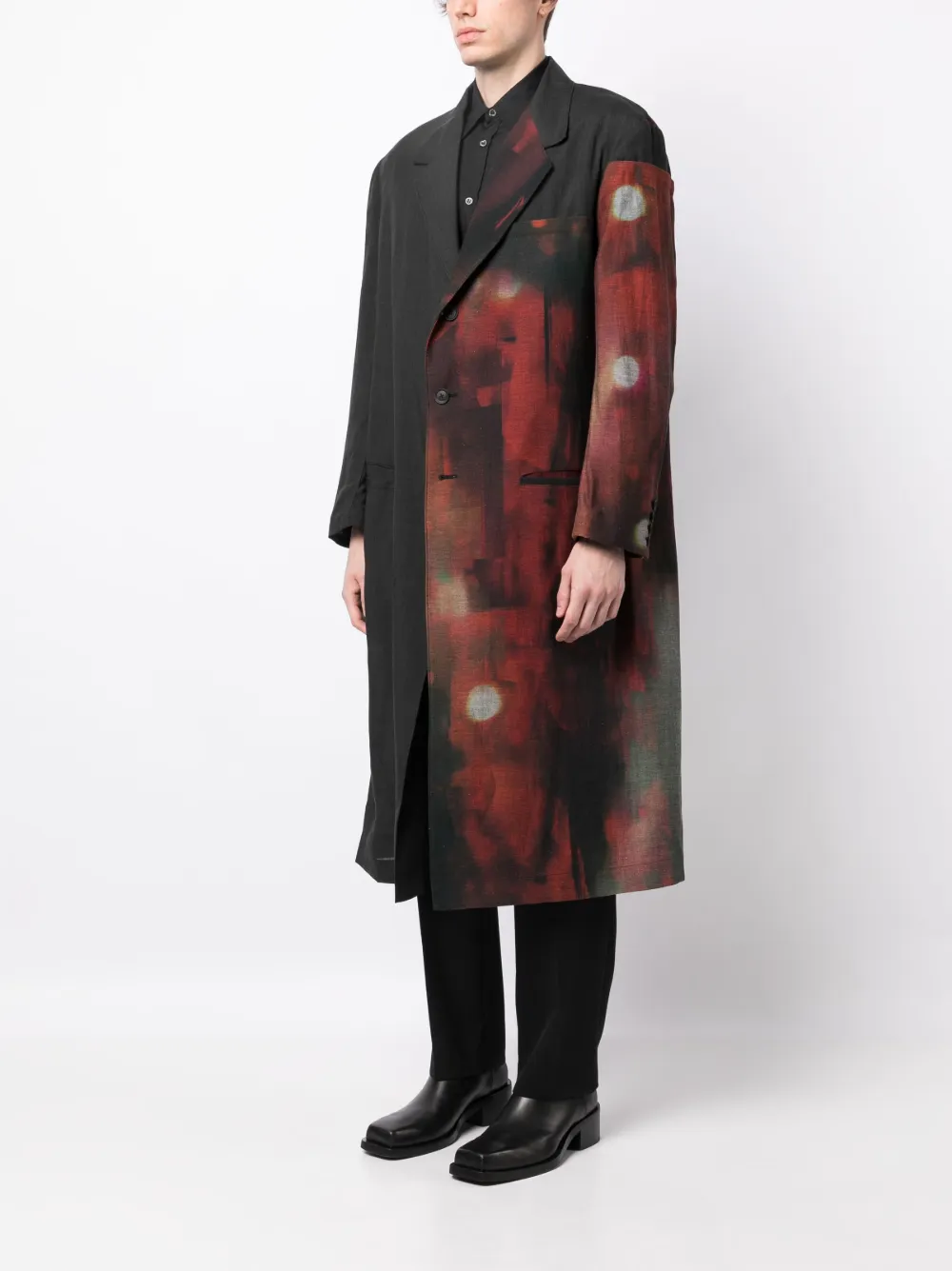 Yohji Yamamoto Abstract-print Single-breasted Coat In Black | ModeSens
