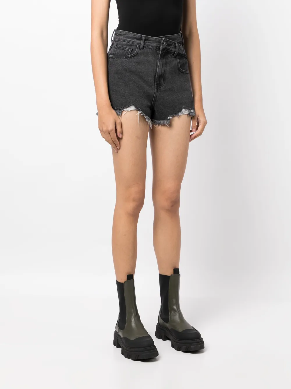B+ab Distressed-effect High-rise Denim Shorts In Grey | ModeSens