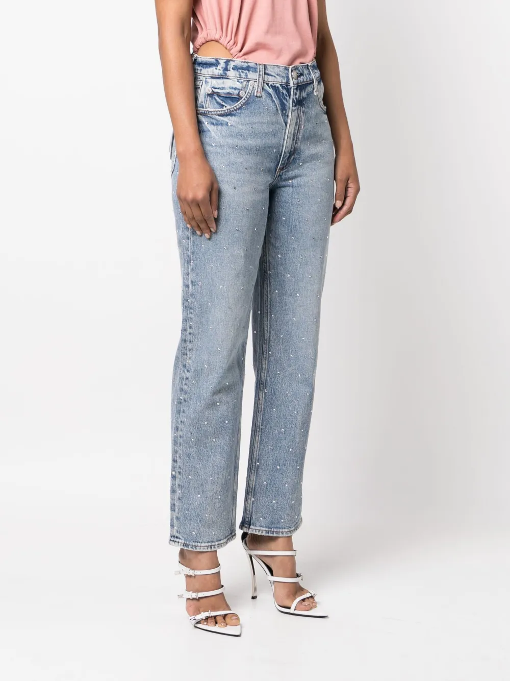 Rag & Bone crystal-embellished straight-leg Jeans | Blue | FARFETCH