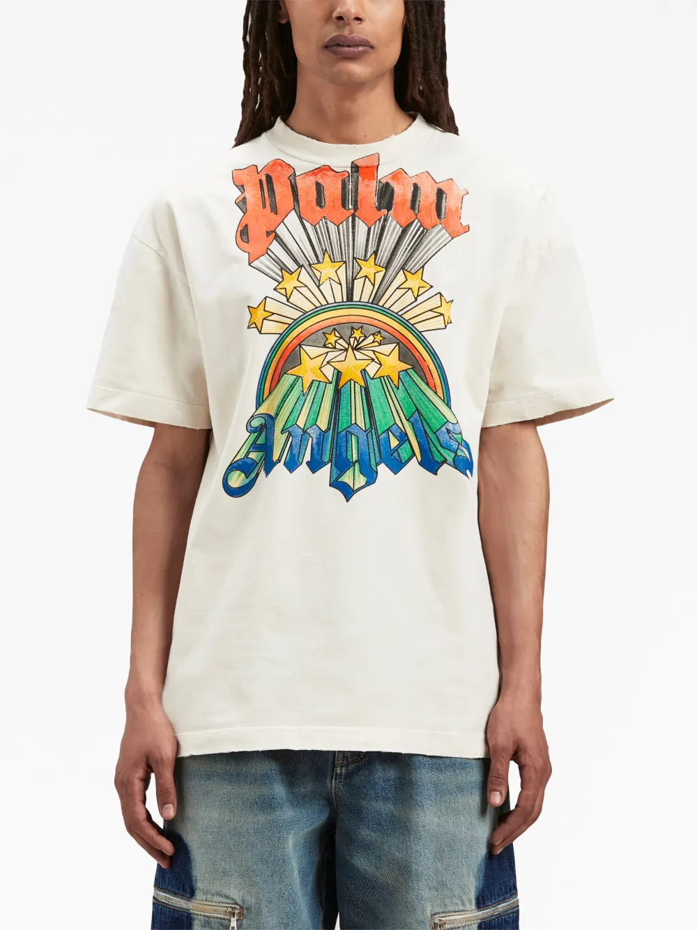 Palm Angels rainbow-graphic crew-neck T-shirt | White | FARFETCH