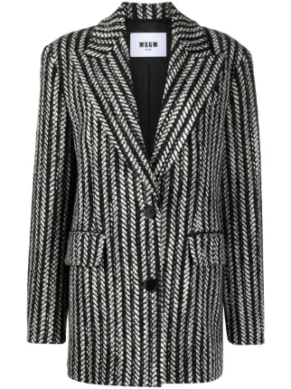 MSGM Herringbone Bouclé single-breasted Blazer | Black | FARFETCH