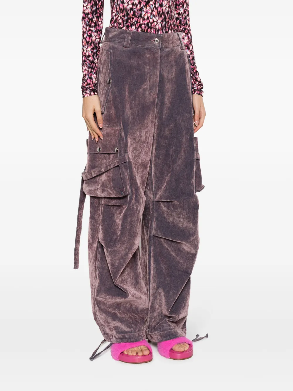 Msgm Flock Denim High Waisted Cargo Jeans Farfetch