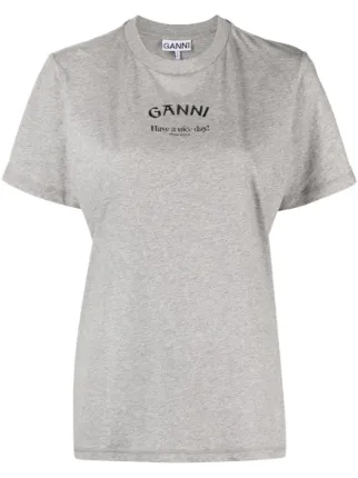 GANNI logo-print Organic Cotton T-shirt | Grey | FARFETCH TW