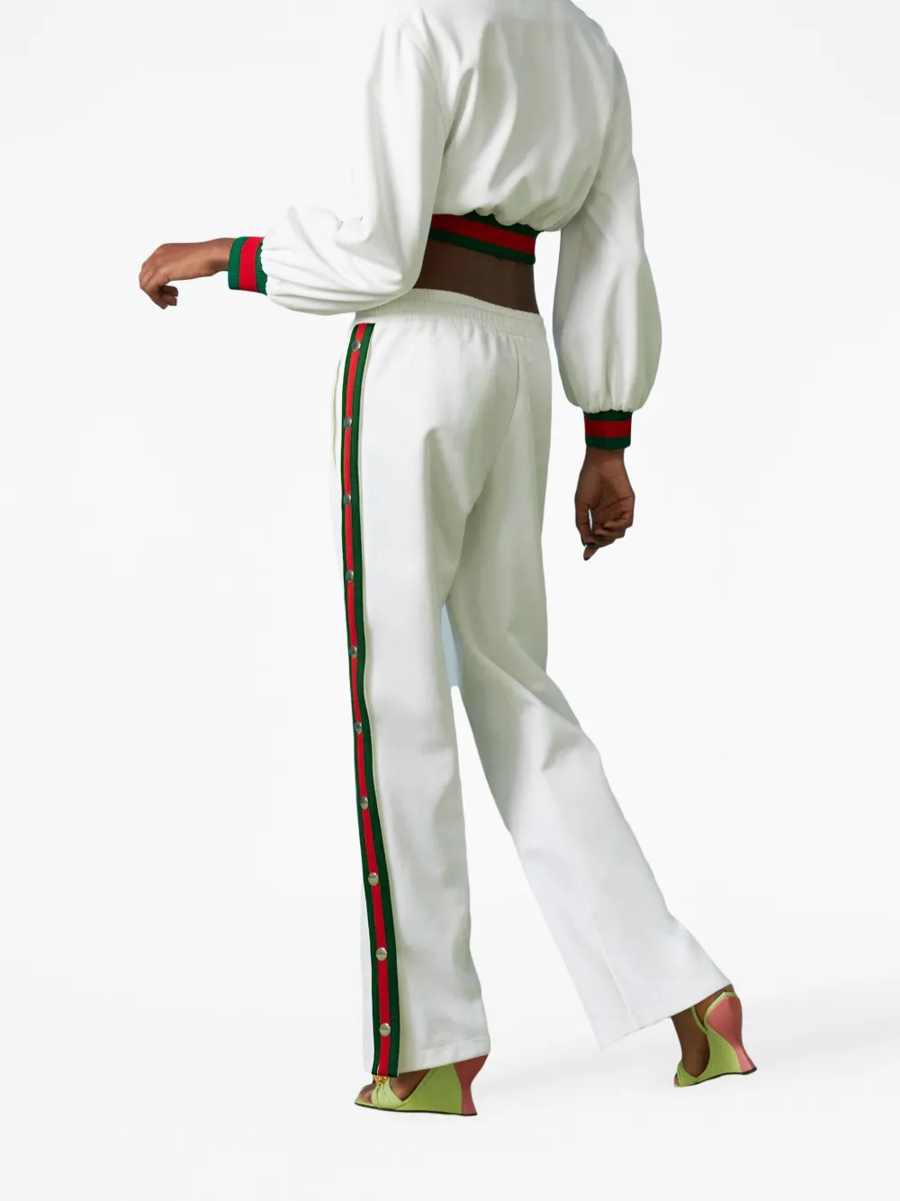Gucci Jersey Wide Leg Pant With Web Stripe In White | ModeSens