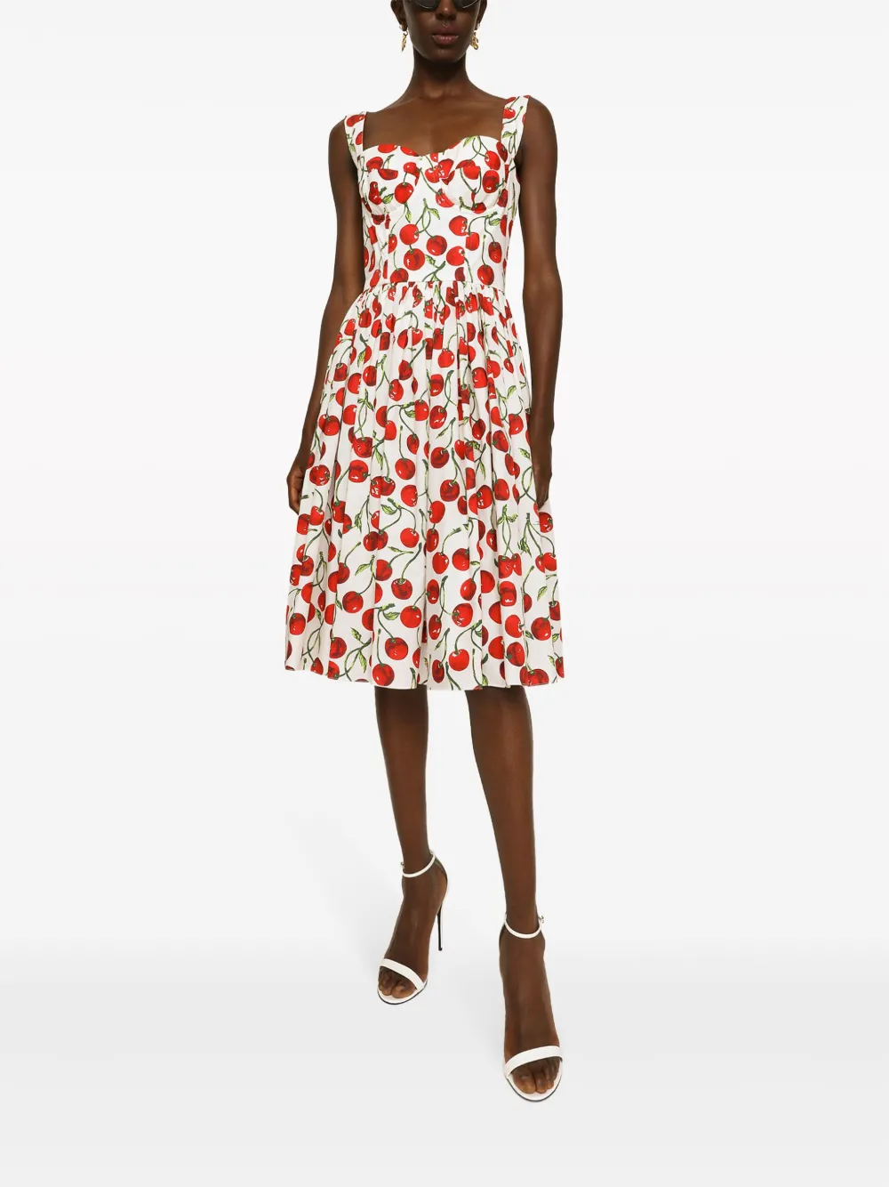 Dolce & Gabbana cherry-print Pleated Cotton Midi Dress | White | FARFETCH