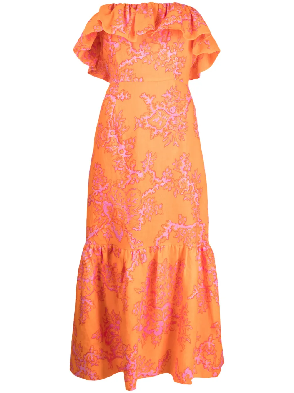 RHODE Thea Coral print Ruffled Dress Farfetch RHODE Thea Coral print Ruffled Dress Farfetch