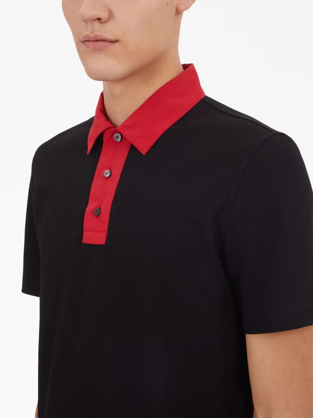 Ferragamo contrasting-collar Cotton Polo Shirt | Black | FARFETCH