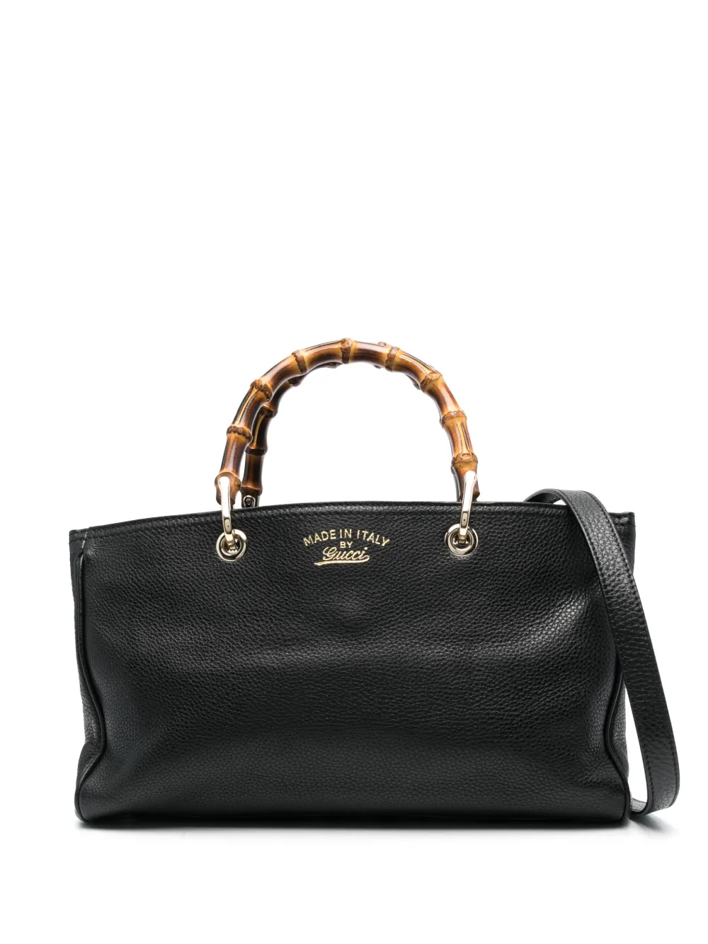 Pre-owned Gucci Bamboo Logo Stamp Two-way Bag In Black | ModeSens