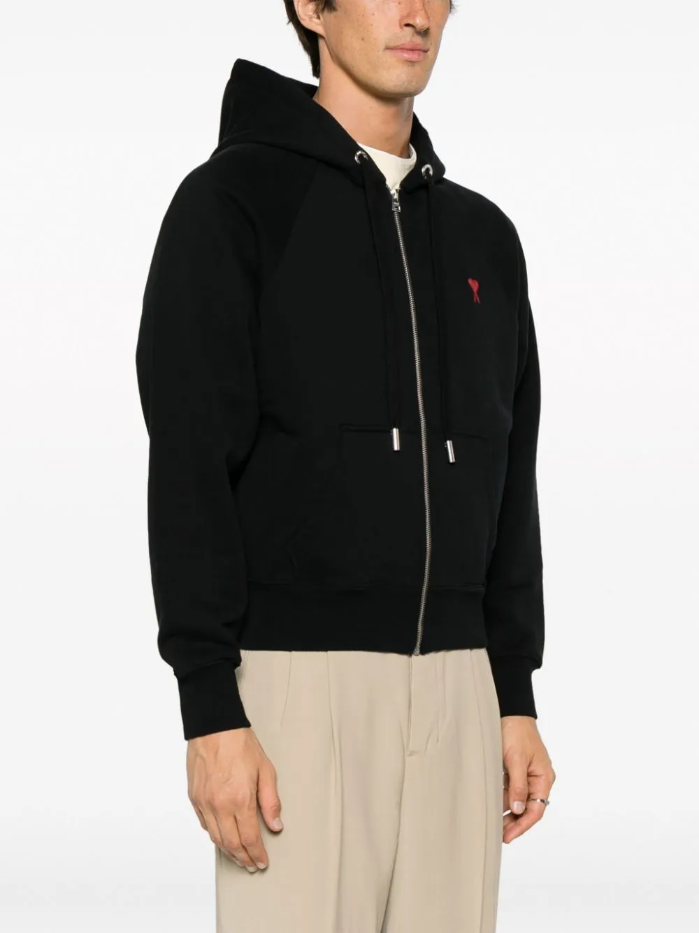 AMI Paris Ami De Coeur-embroidered zip-up Hoodie | Black AMI Paris Ami De Coeur-embroidered zip-up Hoodie | Black