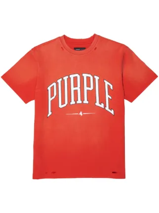 Purple Brand logo-print Distressed Cotton T-shirt | Red | FARFETCH