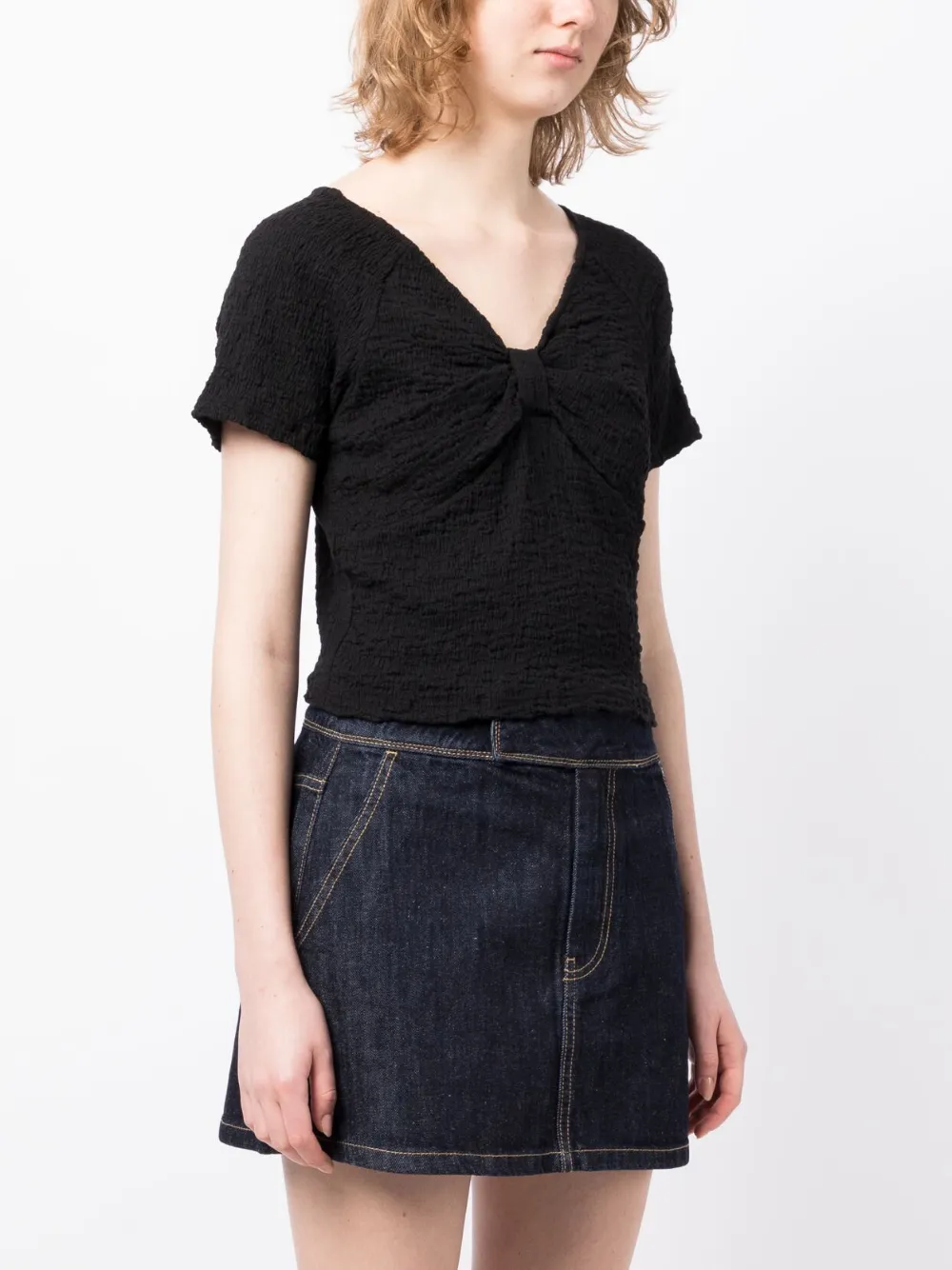 Tout a Coup crinkled-effect Fitted Cropped Blouse | Black | FARFETCH UK