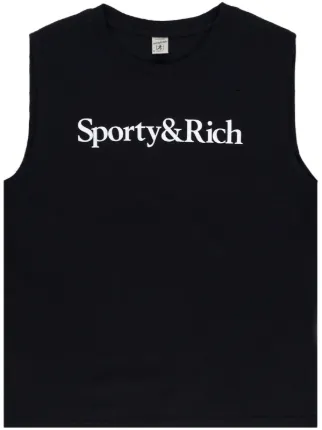 Sporty & Rich logo-print Cotton Tank Top | Black | FARFETCH
